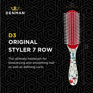 Denman Original Curl Definer & Styler 7 Row Hairbrush for Detangling, Separating, and Defining Curls, Curly Hairbrush - D3 Wild Flowers