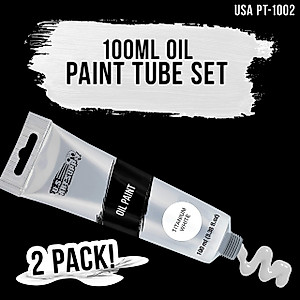 U.S. Art Supply Artists Oil Color Paint, Titanium White, 2 Extra-Large 100ml Tubes - Professional Grade, Excellent Tinting Strength, Mixable - Portrait Painting, Canvas, Wood Media - Student, Beginner