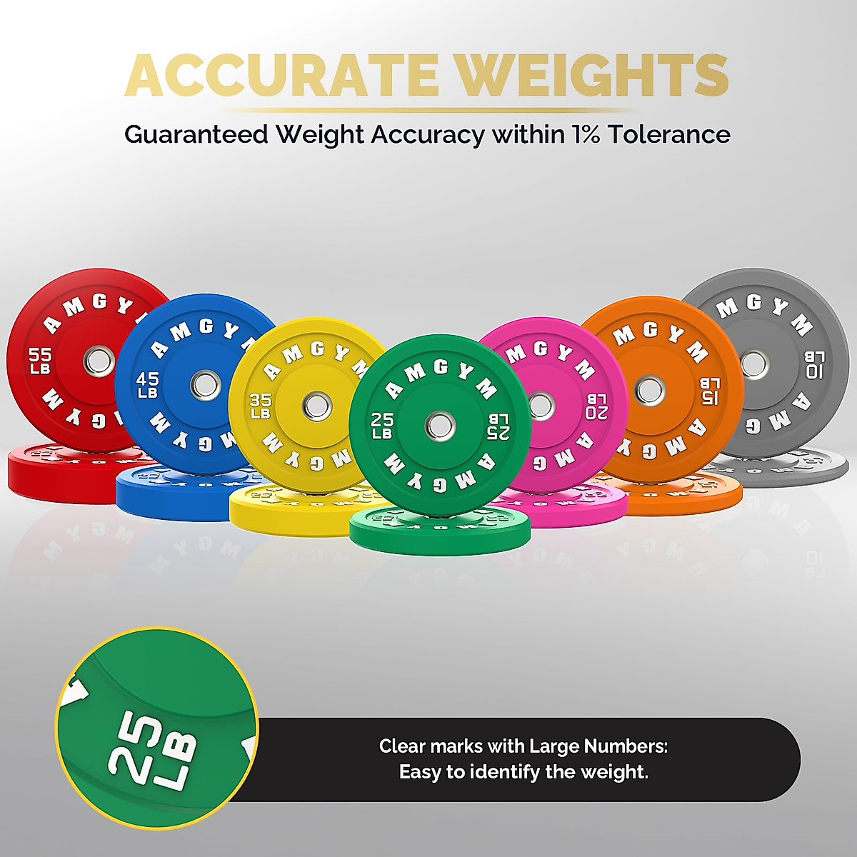 AMGYM Color Olympic Bumper Plate, Weights Plates, Bumper Weight Plate, Steel Insert, Strength Training(45lb Pair)