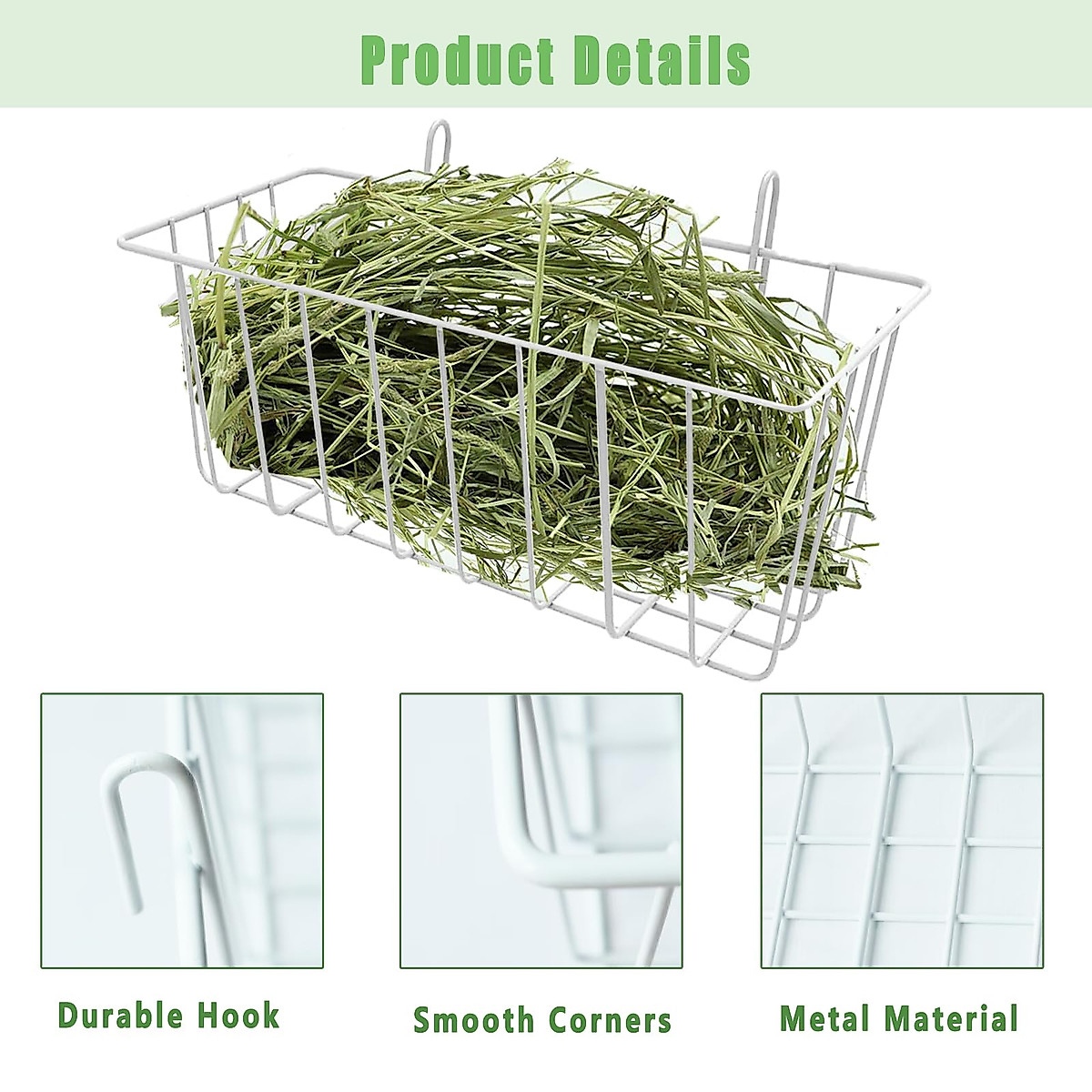 2PCS Rabbit Hay Feeder, Metal Bunny Hay Rack Rabbit Cage Hanging Hay Holder Hay Rack Basket for Guinea Pigs Ferret Chinchilla Small Animal Cage Accessories (White)