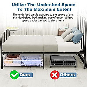 Queen Size Under Bed Storage Cart with Wheels, 30.5*17.7*6.5in Large Capacity Under-bed Shoe Storage Organizer, Rolling Under Bed Drawers for Clothes, Shoes, Bedding, Blankets, White(2 Pack)