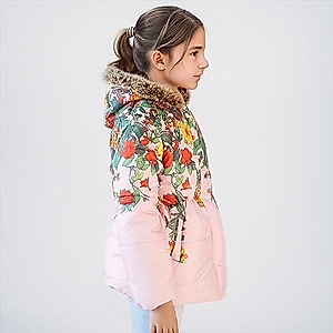 Girls Little Long Quilted Padded Light Puffer Coat Cotton Dress Warm Lined Coat Outer Clothing Bear Hoods Outerwear