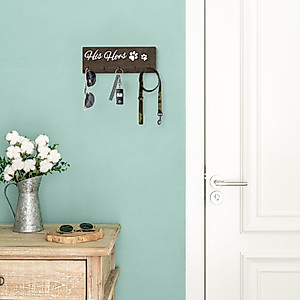 Dahey Dog Leash Holder Key Holder for Wall Decorative Wood Key Hook Hanger with 5 Hooks Farmhouse Key Rack Organizer Display for Entryway Hallway Office Home Decor, 10.2" x 0.5" x 3.7"