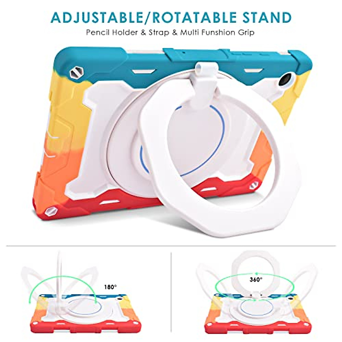 DETUOSI Galaxy Tab A8 10.5 Case with Rotate Stand & Shoulder Strap, Kids Friendly Shockproof Protective Case for Samsung Tab A8 10.5 inch 2022 (SM-X200/X205/X207), Red & Green