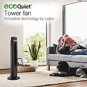 Lasko EcoQuiet Oscillating Tower Fan, Portable, Remote Control, Timer, 12 Quiet Speeds, for Living Room, Bedroom and Office, 42", Black, T42700, Large