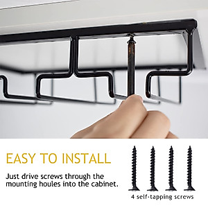 Wtiujhg Wine Glass Rack, 2 Pack Under Cabinet Stemware Rack Wine Glass Holder, 4 Rows Black Metal Wine Glass Storage Hanger Under Shelf for Cabinet Kitchen Bar