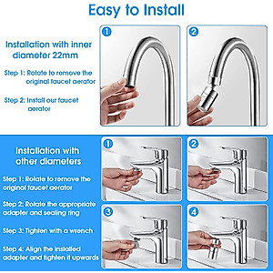 YOXITIXOY YSQ Aerator, 80-Degree Big Angle Swivel, Dual-Function Kitchen Faucet Accessory, Polished Brass & ABS Material, 360° Swivel, Universal Fit (5.59x1.3 inches)