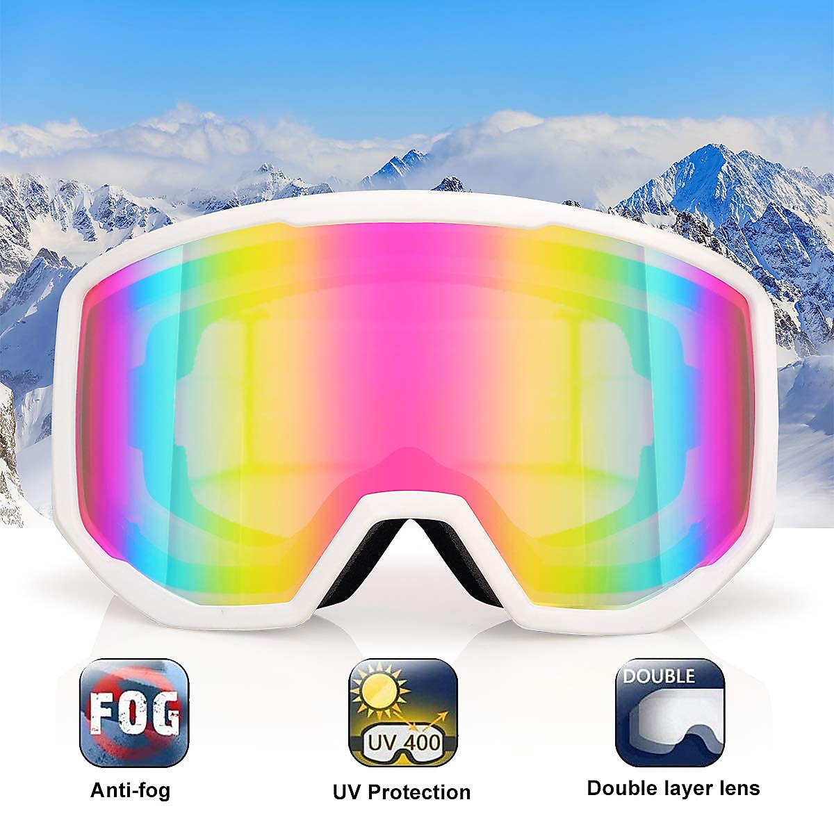 EXP VISION Ski Goggles Anti-Fog Adult Snowboard Goggles with UV Protection, Over The Glasses Snow Goggles