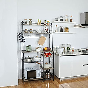 Kitchen Baker’s Rack with Storage Coffee Bar Station, 68inch Microwave Oven Stand with Pull-out Wire Basket 12 Hooks,5 Tier Storage Shelf with Mesh Panels for Utensils, Pots, Pans, Spices