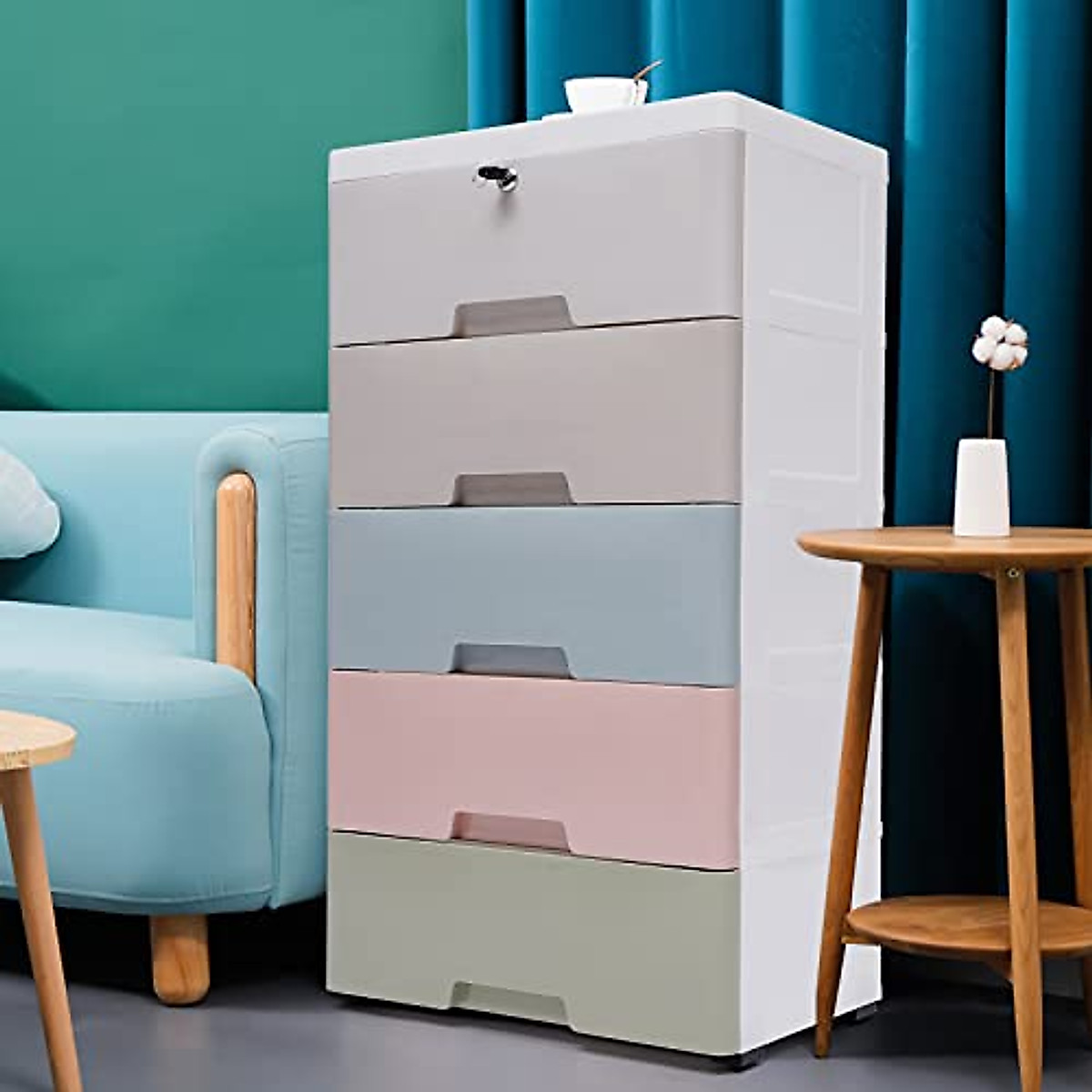 Gdrasuya10 Plastic Drawers Dresser Storage Cabinet, 5 Drawer Stackable Vertical Clothes Storage Tower,Organizer Unit for Hallway Entryway, Home Furniture