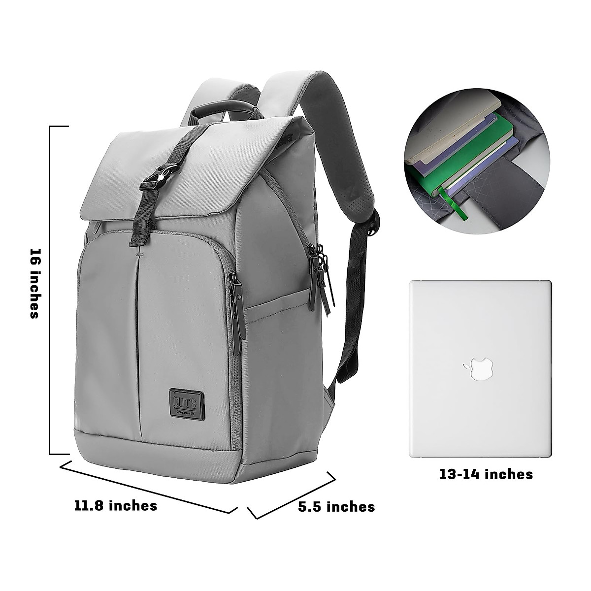 COTS Laptop Backpack for Work, Unisex Business Travel Backpack Fits 15.6 Inch Slim Notebook, Water Resistant College School Bookbag, Fashion Casual Daypack Gifts for Men & Women, Black