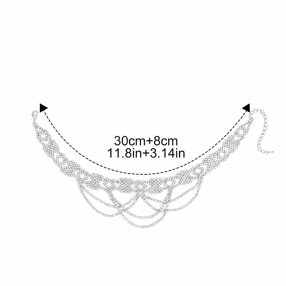 JEAIRTS Rhinestone Choker Necklace Silver Layered Crystal Necklaces Sparkly Tassel Necklace Chain Jewerly Fashion Party Accessories for Women