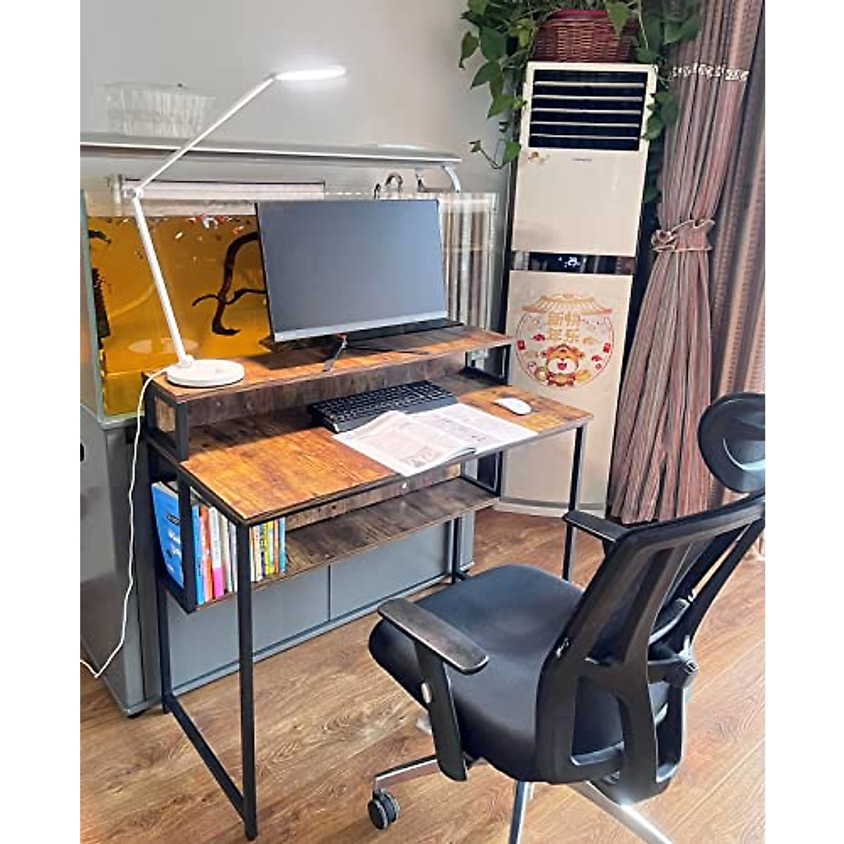 HAISEN Computer Desk with Shelf and Monitor Stand (XL)
