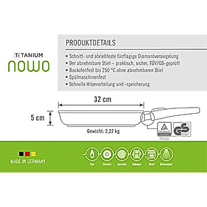 Woll Nowo Titanium Fry Pan with Detachable Handle, 12.5-Inch
