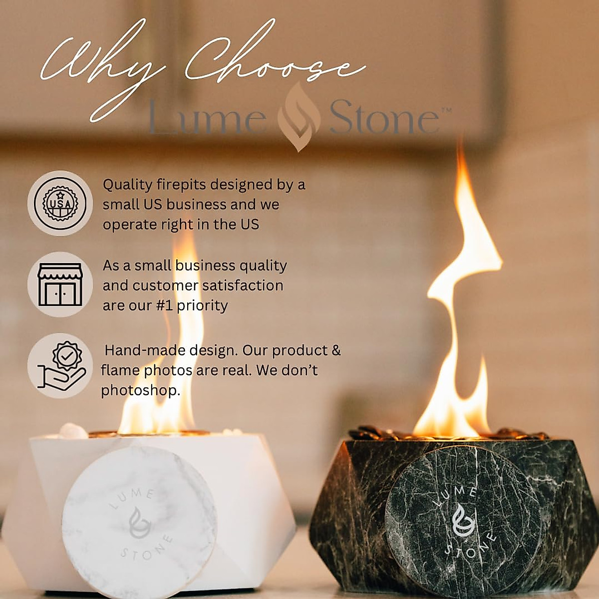 Tabletop Fire Pit Bowl- Portable Fire Pit for Indoor and Outdoor, Modern Concrete Indoor Fire Pit, Clean Flame for S’Mores, Elegant Table Top Firepit