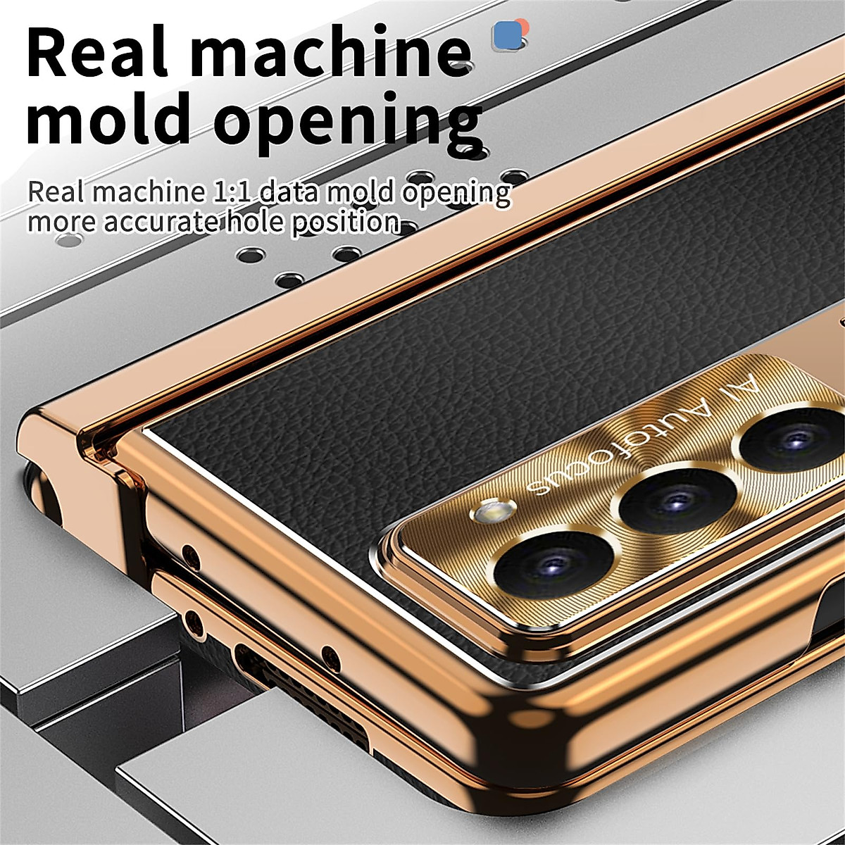 Upgraded Case for Samsung Galaxy Z Fold 5 2023, Magnetic Hinge Protection Built-in S Pen Holder & Built-in Screen Protetctor & Stylus Luxury Electroplated Leather Case,Black 2