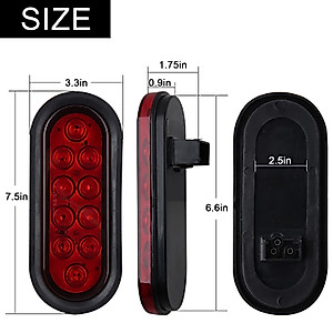 4Pcs 6 Inch Oval LED Trailer Tail Lights 10 LED, Red Trailer Truck LED Sealed RED 6" Oval LED Stop Turn Tail Light Brake Lights Flush Mount w/Rubber Grommets 3-Prong Wire Pigtails Waterproof