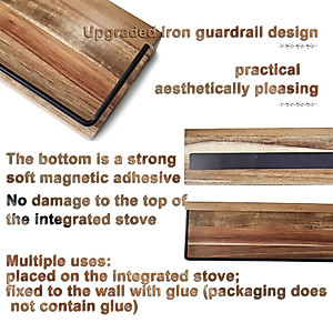 LFILONRO Stove Top Shelf, Magnetic Oven Shelf, Kitchen Storage Solution, 2pcs 15" Bamboo Spice Racks, Heat and Pressure Resistant