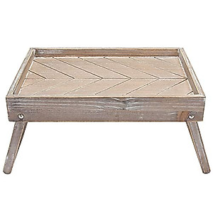 MyGift Vintage Graywashed Wood Bed Tray with Folding Legs - Foldable Breakfast Table Laptop Desk Kitchen Serving Tray