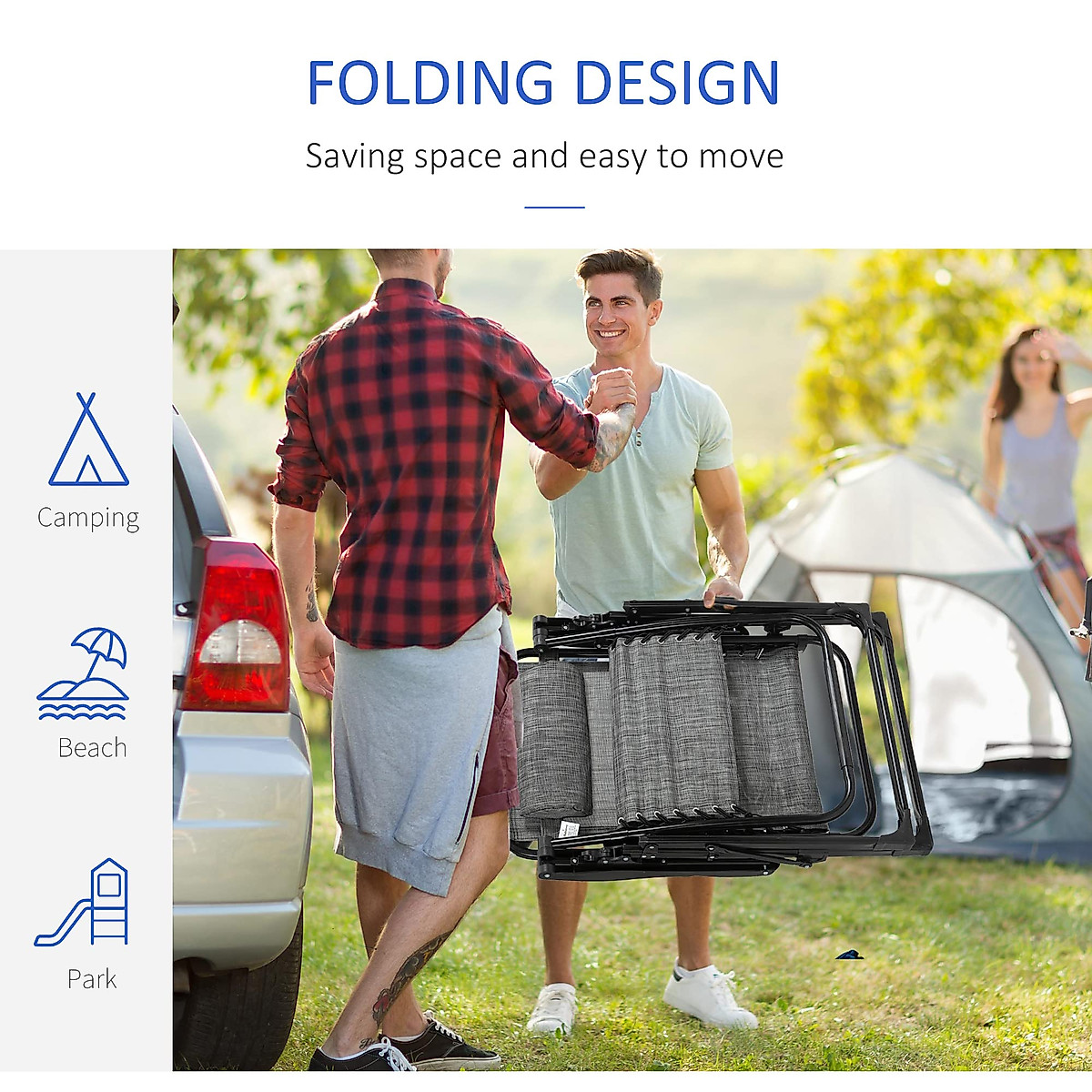 Outsunny Zero Gravity Chair, Folding Reclining Lounge Chair with Padded Cushion, Side Tray for Indoor and Outdoor, Supports up to 264 lbs, Black