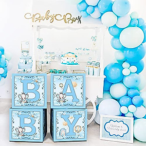 4 Pcs Blue Elephant Baby Balloon Boxes, Blue Theme Baby Boxes with Elephant Printed for Blue Boy Baby Shower Birthday Party Decorations Gender Reveal Backdrop