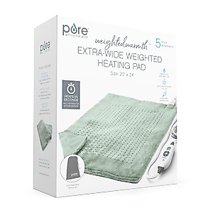 Pure Enrichment WeightedWarmth Extra-Wide Weighted Heating Pad for Cramps, Back, & Shoulder Joint Relief, 3.5 lbs, 6 Heat Settings, Microplush, Machine Washable, 2 Hr Auto Shut-Off, 20”x24” (Jade)