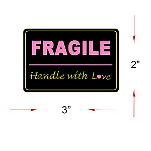 Pink Fragile Handle with Love Labels 2X3 inch Black Yellow Fragile Warning Shipping Mailing Stickers for Personal Gift Bag Envelope 200 Pcs Per Roll (Pink)