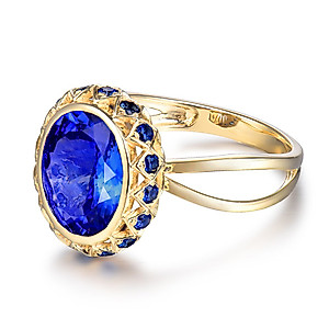 Lanmi 14K White/Rose/Yellow Gold Natural AAAA Blue Tanzanite Diamonds Rings Band Engagement Wedding for Women Promotion