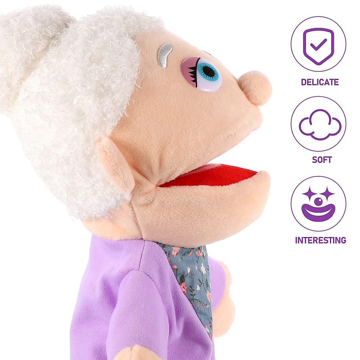 Zerodeko Grandmother Hand Puppet, Family Member Figure Puppets with Movable Mouth, Plush Hand Puppet Pretend Play Toys Storytelling Props Early Educational Toy for Girls Boys
