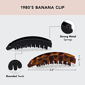 Kitsch Banana Hair Clips for Women - Large Banana Clip for Thick Hair | Cute Hair Clips for Girls | Banana Clips for Thin Hair | Banana Hair Clip, Big Claw Clips for Thick Hair, 2pc (Black & Tortoise)