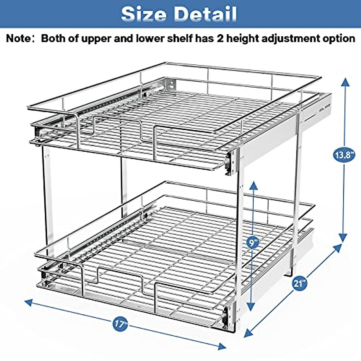 LOVMOR 2 Tier Individual Pull Out Cabinet Organizer 17" W x 21" D, Slide Out Kitchen Cabinet Storage Sliding Shelves