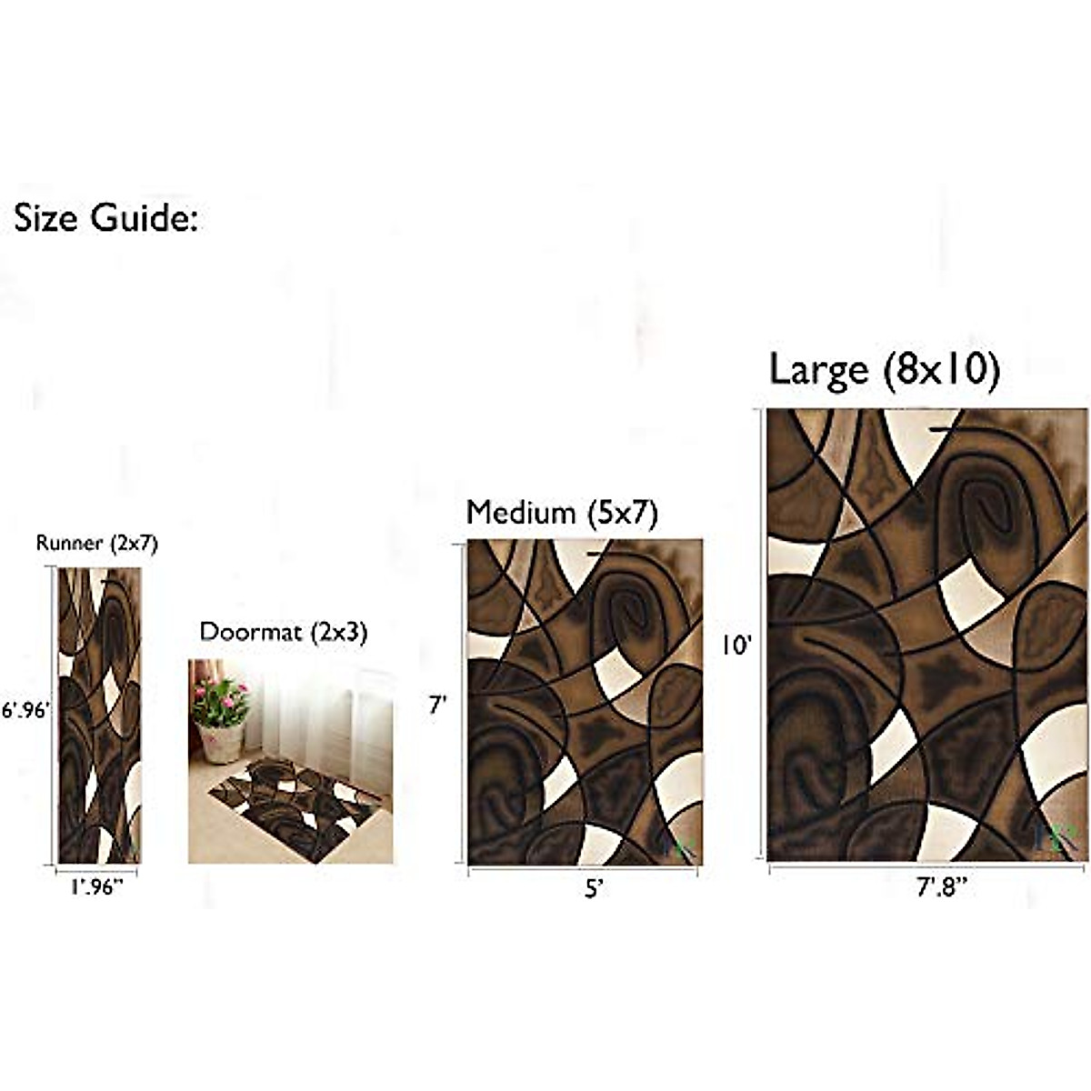 HR-Chocolate Brown/Beige/Mocha/Black/Abstract Area Rug Modern Contemporary Circles | Bedroom Rug with Wave Design Pattern (5' x 7')