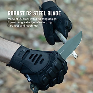 OKNIFE Fortitude Full Tang Knife with Kydex Sheath, 4.72" Clip Point Blade Knife with D2 steel Cerakote Coating Blade and G10 Handle