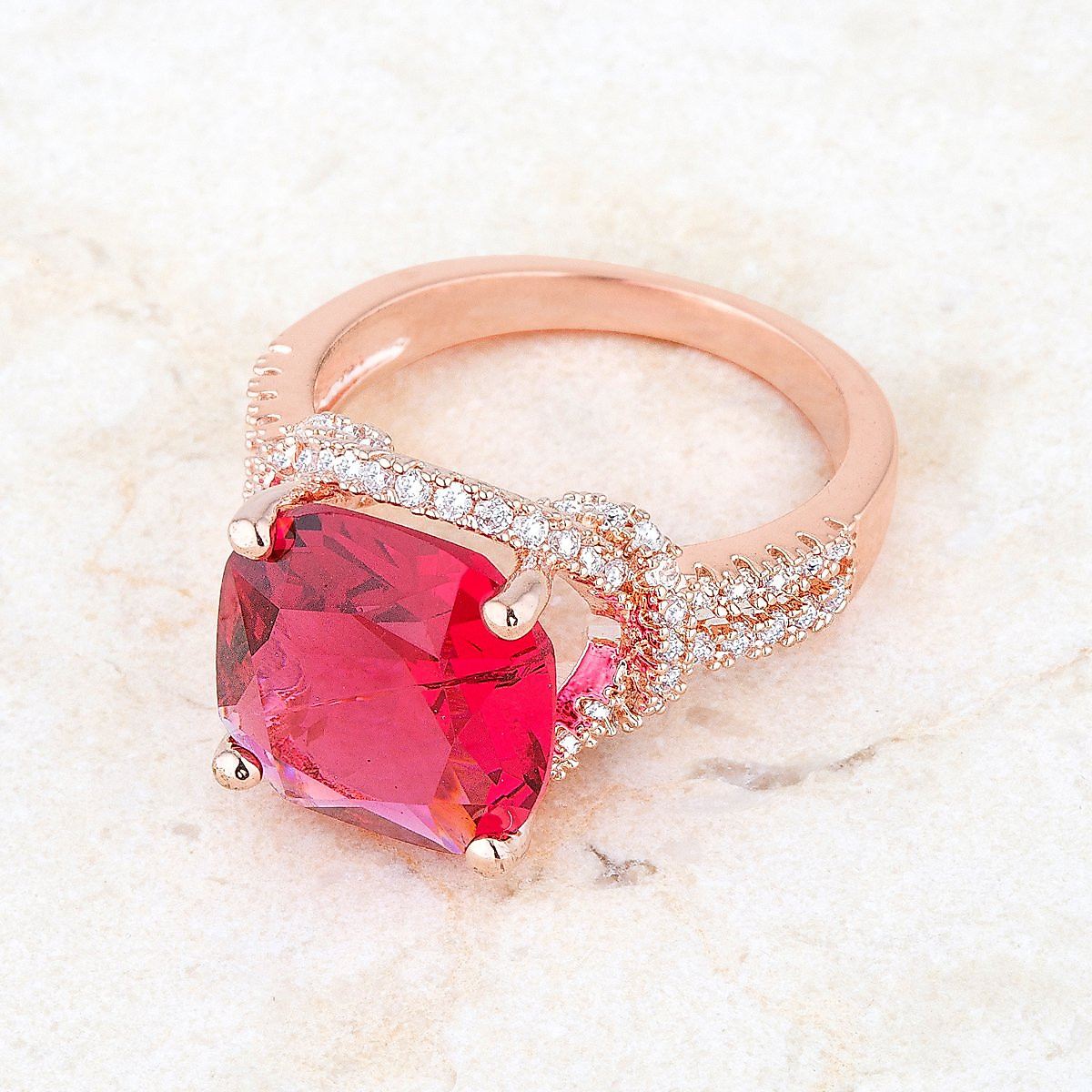 6.2ct Ruby CZ Rose Gold Plated Classic Cocktail Ring Ring Size 10
