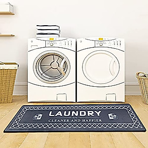 Runner Rug, 17"x59" Laundry Room Rug Memory Foam Cushioned Laundry Rugs and Mats PVC Water Proof Carpet No-Slip Anti Fatigue Floor Mat for Laundry Room,Kitchen（Black）