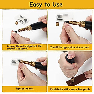 Japanese Screw Punch, Boyistar Wood Handle Belt Hole Puncher, Adjustable Leather Hole Punch Tool for Belts, Watch Band, Handbags with 6 Tip Sizes 4/3.5/3/2.5/2/1.5mm Screws