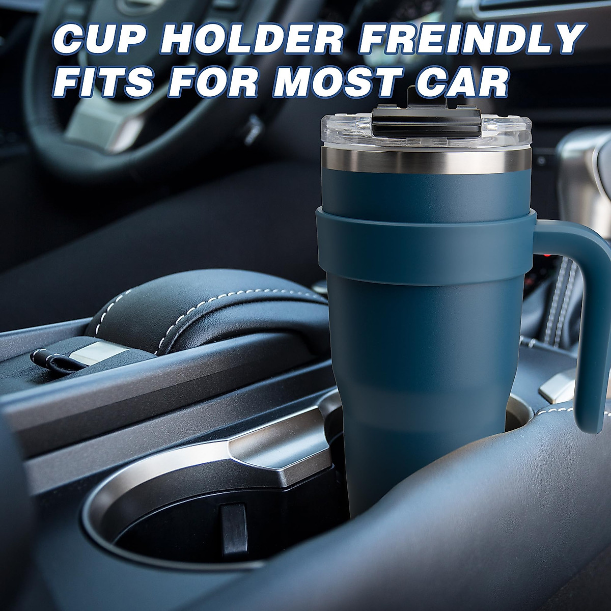 Opreine 32oz Tumbler with Handle, Insulated Tumbler with Straw and Lid, Stainless Steel Double Vacuum Travel Coffee Mug Cup, Fit for Car Holder, Spill Proof, Dishwasher Safe, Sweat Proof, Navy