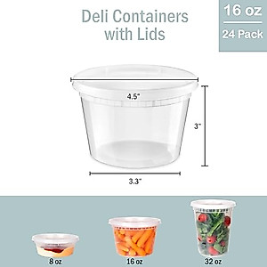 Deli Containers with Lids 16 oz. [24 Sets] Plastic Deli Cups Soup Containers with lids, To Go Food Containers