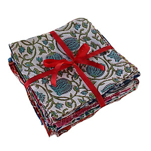 Beautiful Indian Hand Block Print Floral Design Cloth Napkins Set of 12 Cotton Dinner Napkins Washable & Reusable Table Linens 16x16 Inch Home Holiday Napkins Cloth DéCor