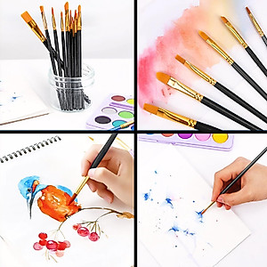 AROIC Acrylic Paint Brushes, 6 Packs / 60 pcs Nylon Hair Paint Brush Set for All Purpose Oil Watercolor Painting Artist Professional Kits (Black)