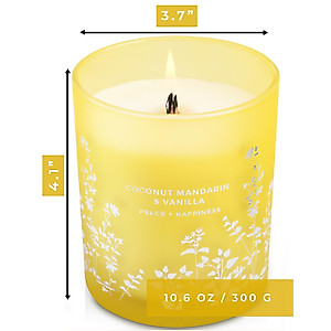 Coconut Mandarin and Vanilla Wood Wick Scented Candle | Big Candle for Home Decor 10.6 oz Scented Soy Candle, Relaxing Candles for Women and Men, Aromatherapy Candle Gift