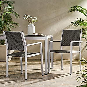 Christopher Knight Home Cape Coral Outdoor Wicker Dining Chairs with Aluminum Frames, 2-Pcs Set, Grey