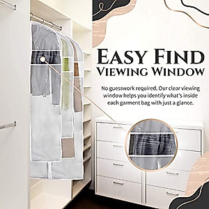 KUVR Clear Plastic Garment Bags for Hanging Clothes, Dress Bag Suit Bags for Closet Storage, Zippered Clothes Cover, Hanging Garment Bags Dance Costumes Clothing Protector - 43"(4 pc) 55"(2 pc) 6 pack