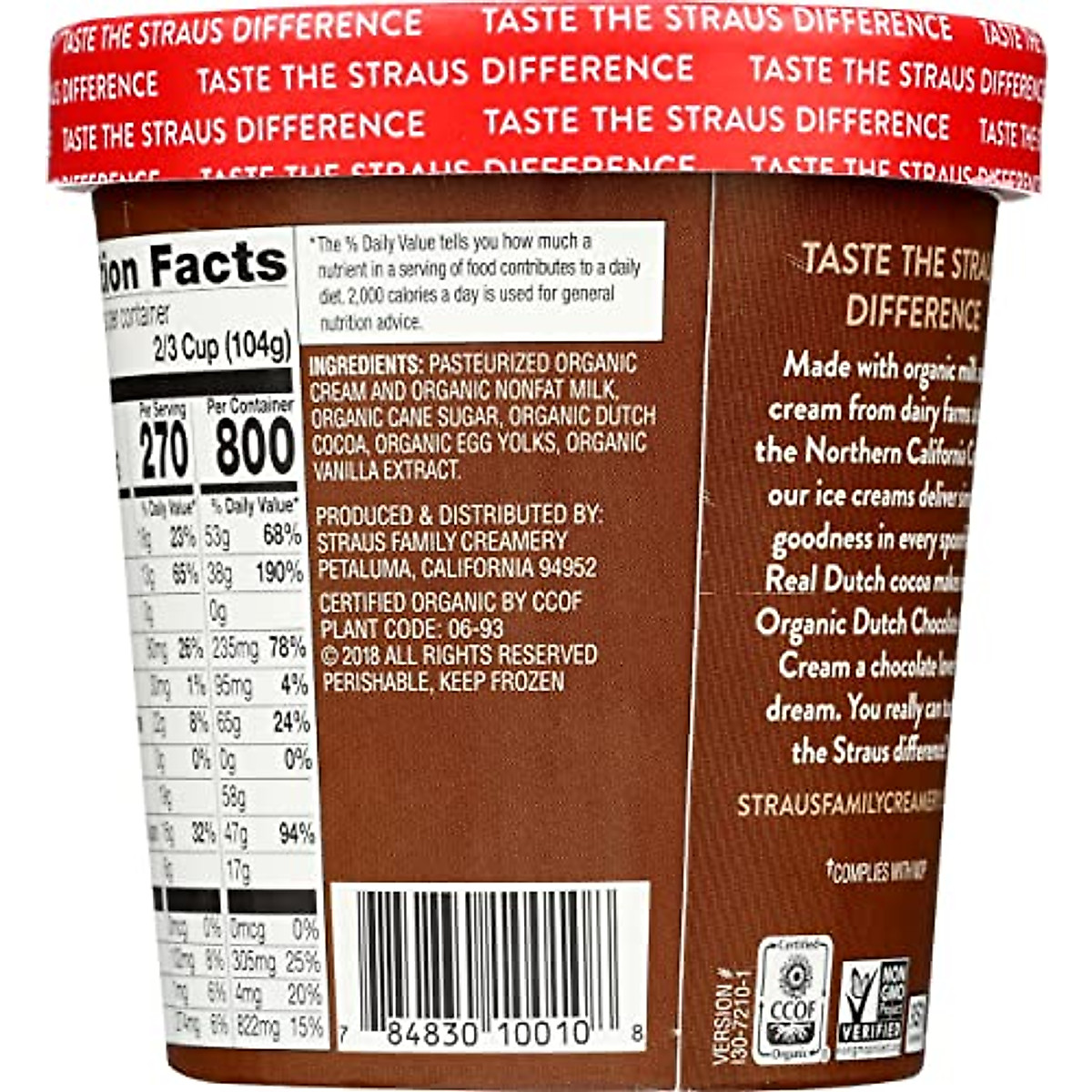Straus Family Creamery, Organic Dutch Chocolate Ice Cream, 1 16 oz (Frozen)