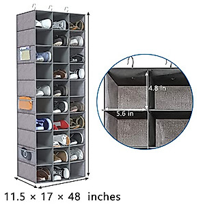 coastal rose Hanging Shoe Closet Organizer, 30 Sections Hanging Closet Organizers and Storage Shelves with 6 Mesh Pockets, Space Saving Shoe Rack Holder Hanger, Grey
