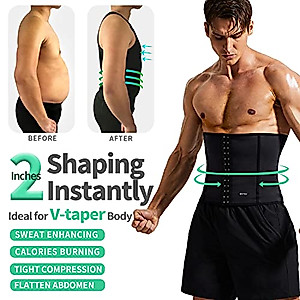 BVVU Waist Trainer Trimmer for Men,Mens Waist Trainer Tummy Control Sweat Wrap Black
