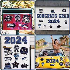 2024 Graduation Car Magnet Decoration 25Pcs, Magnetic Congrats Grad 2024 Refrigerator Garage Door Stickers, Class of 2024 Graduation Car Magnet Decal for Parade Decor Graduation Party Supplies (Blue)
