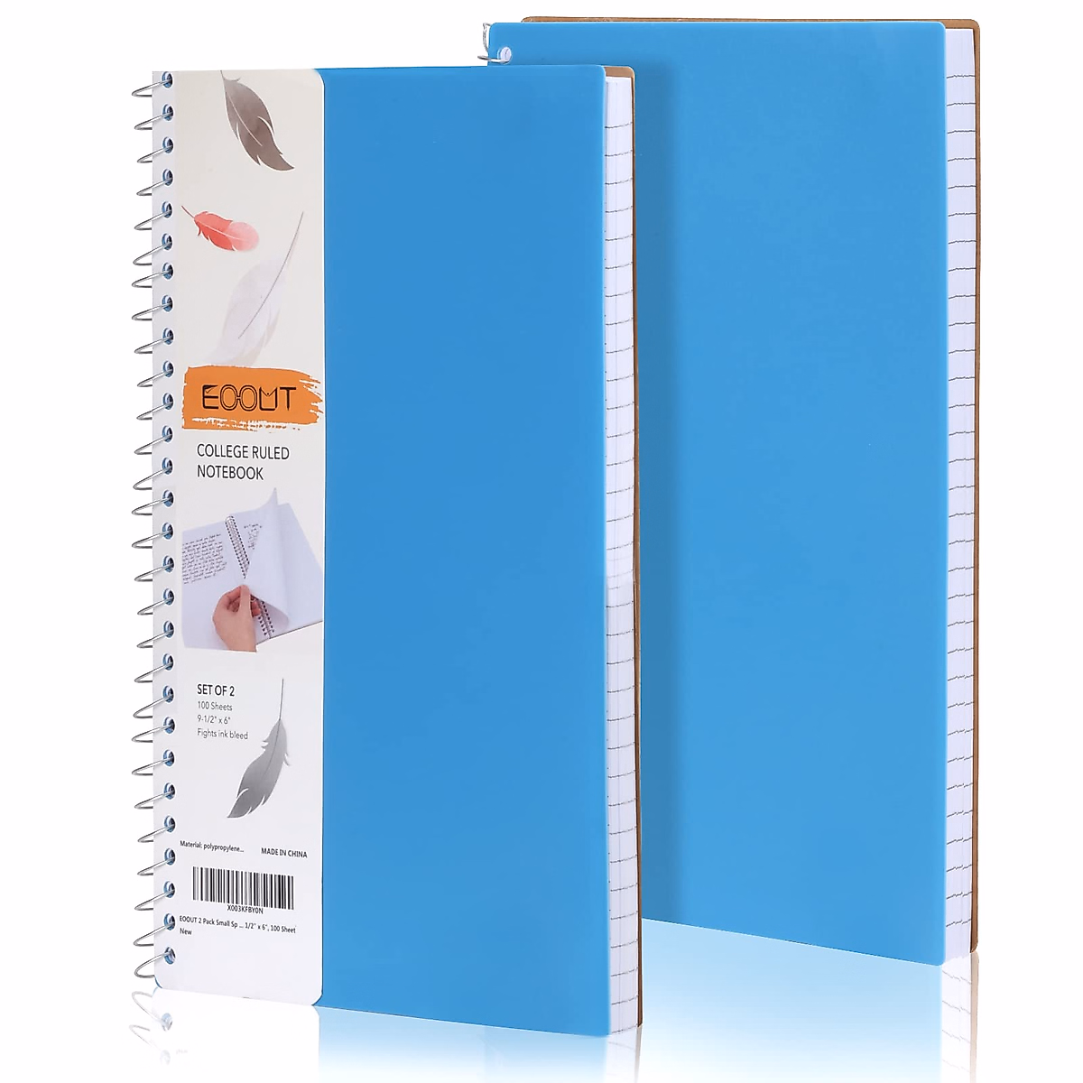 EOOUT 2 Pack Spiral Notebook, 6 x 9.5 Inches, Plastic Cover Lined Spiral Notebooks 50 Sheets, College Ruled Spiral Journal for Work School and Gifts