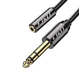 J&D 1/4 inch to 3.5mm Headphone Adapter, Gold Plated Copper Shell 3.5mm 1/8 inch Female TRS to 6.35mm 1/4 inch Male TRS Stereo Audio Cable for Guitar Amp, Amplifiers,headphones extension cable, 6 Feet