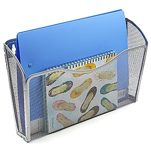 EasyPAG Wall Mount File Holder Mesh Single Pocket Hanging File Organizer Magzine Folder Basket Paper Rack for Office and Home,Silver